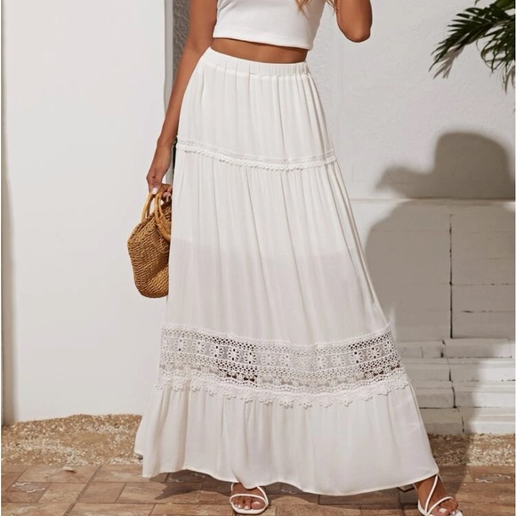 Skirts | Boho White Sheer Mesh Lace Panel | Poshmark